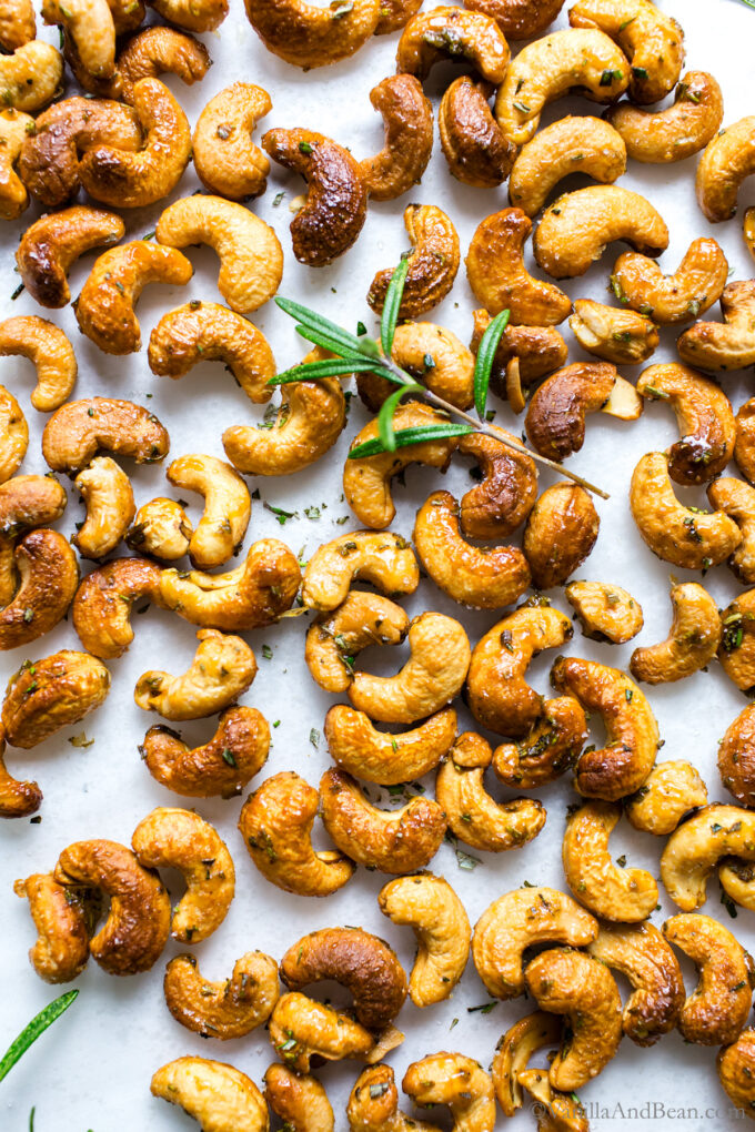 Sweet and Spicy Maple-Roasted Rosemary Cashews