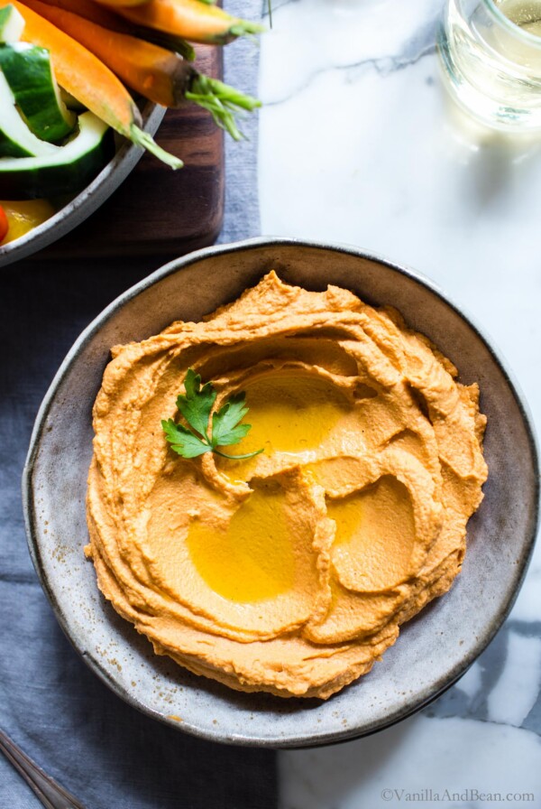 Roasted Red Pepper Hummus (silky smooth!) | Vanilla And Bean