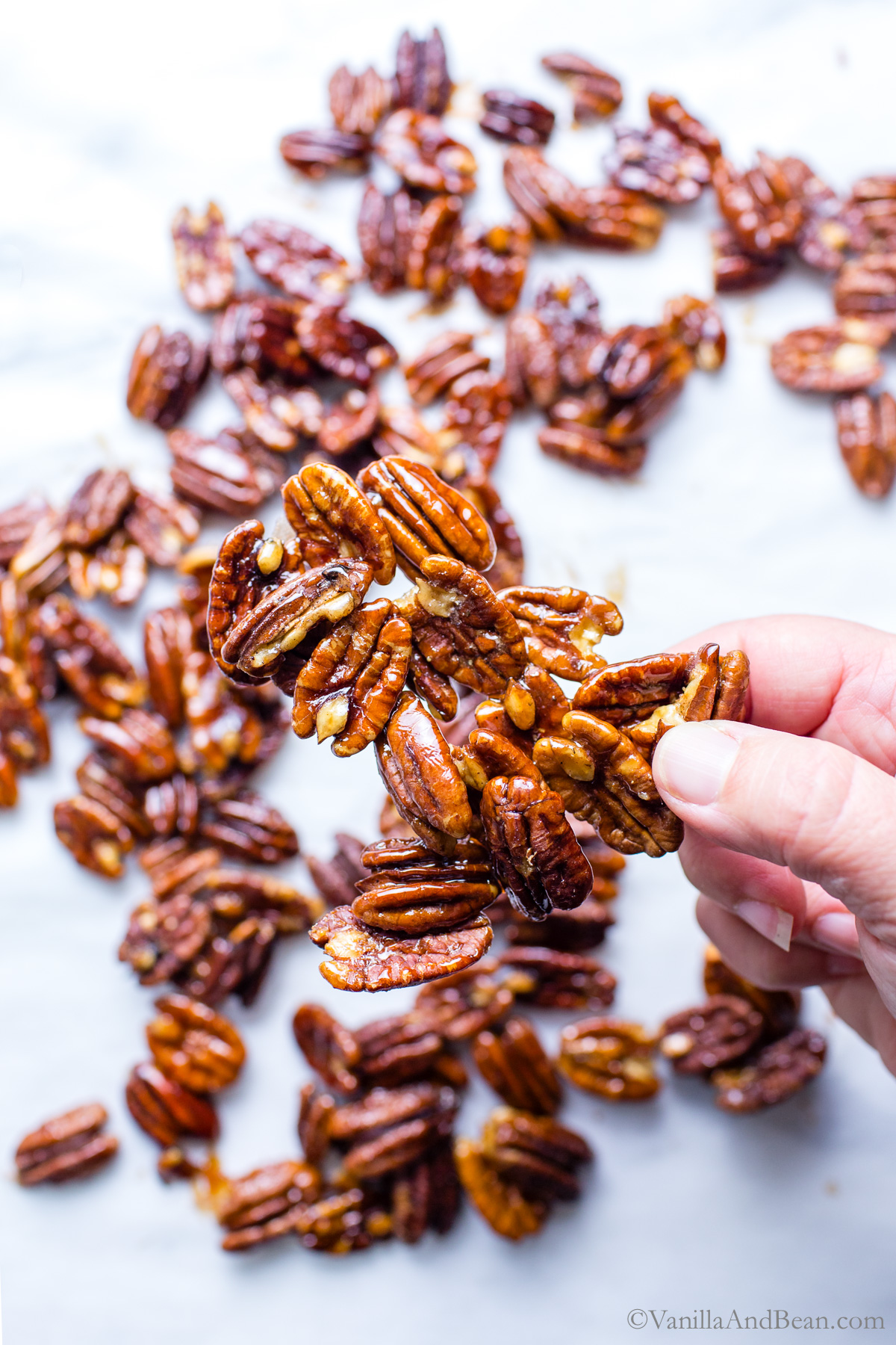 Oven Baked Candied Maple Pecans