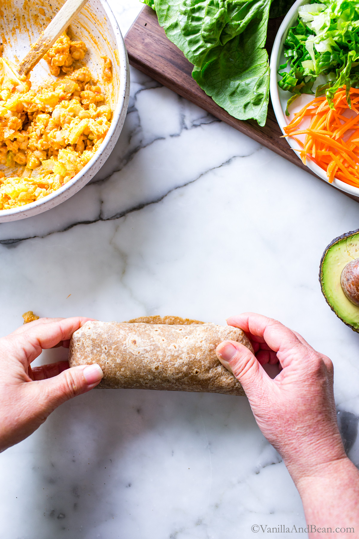 20 Minute Buffalo Chickpea Salad Wraps | Vanilla And Bean